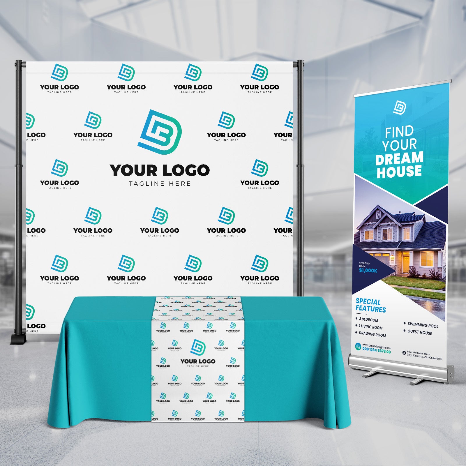 Backdrop + Retractable Banner + Table Runner – Baloe Designs